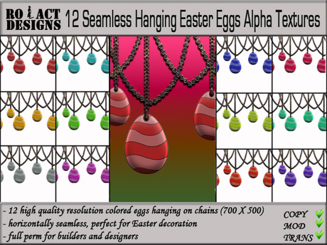 Second Life Marketplace - ..::RO!ACT::..DESIGNS 12 Seamless Hanging Easter Eggs Alpha Textures